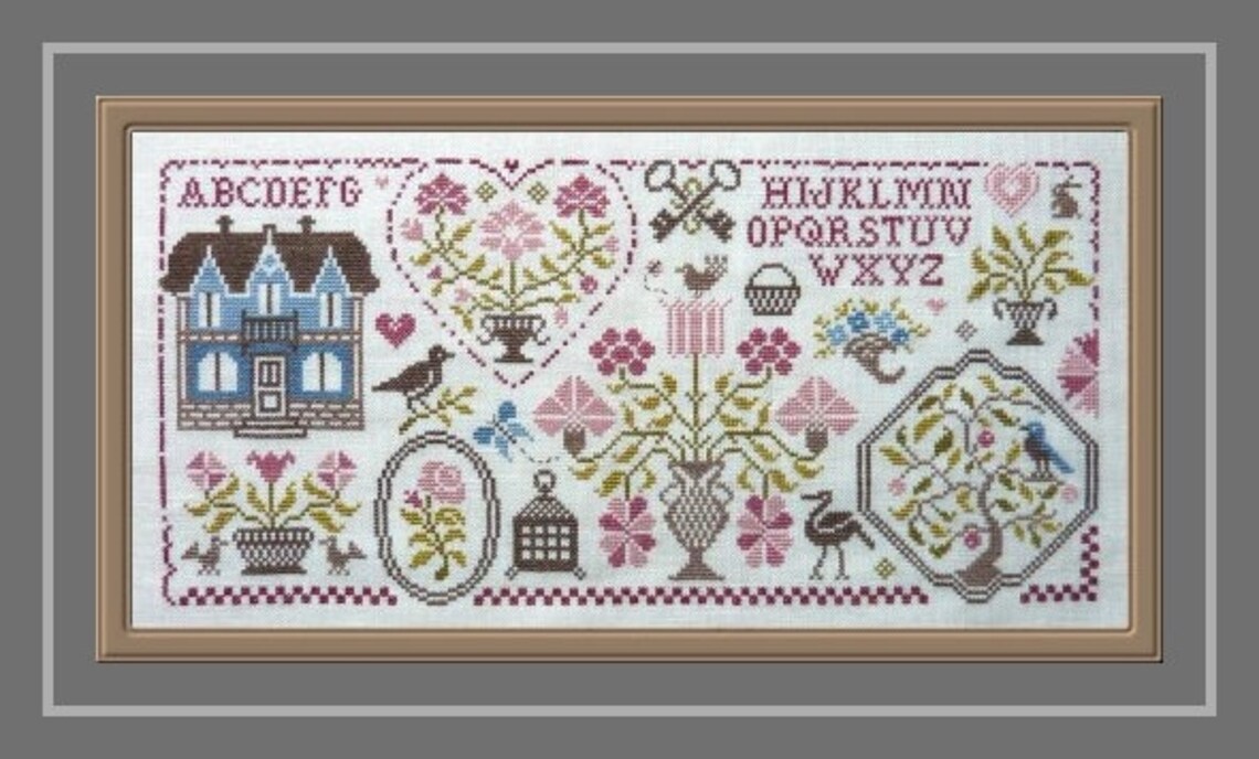Quaker Sampler of Flowers 2 – Counted Cross Stitch Chart to Work in 9 ...