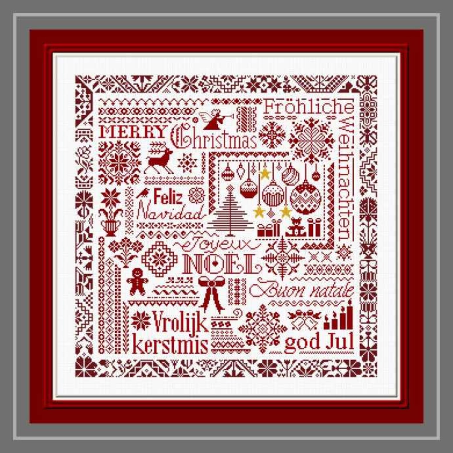 Red Christmas Sampler Counted Cross Stitch Chart. Features - Etsy