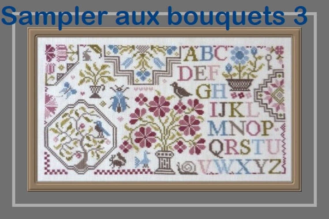 Quaker Sampler of Flowers 2 – Counted Cross Stitch Chart to Work in 9 ...