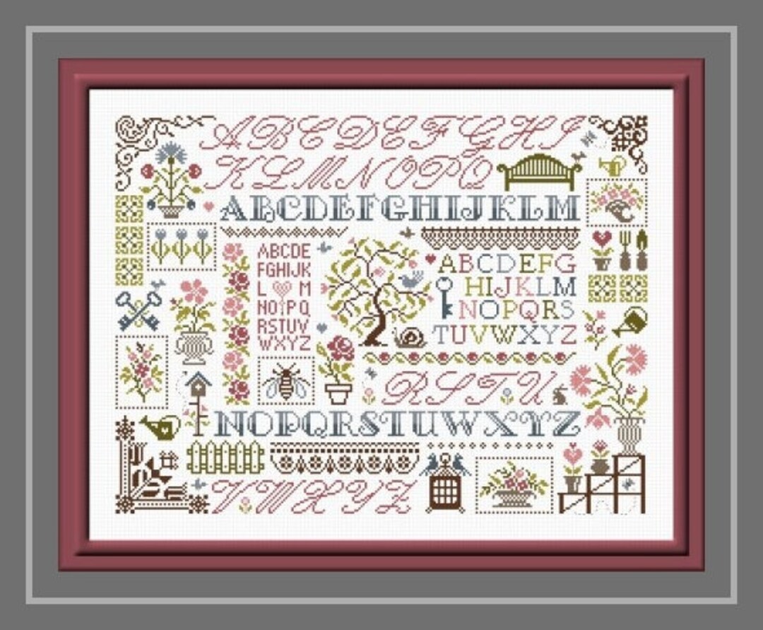 ABC Sampler of Flowers Counted Cross Stitch Chart to Work in 8 Colours ...