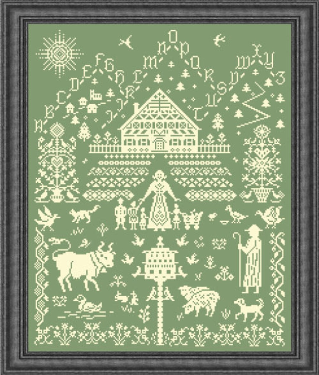 A Simpler Life Sampler, Counted Cross Stitch Chart. Monochrome Alphabet ...