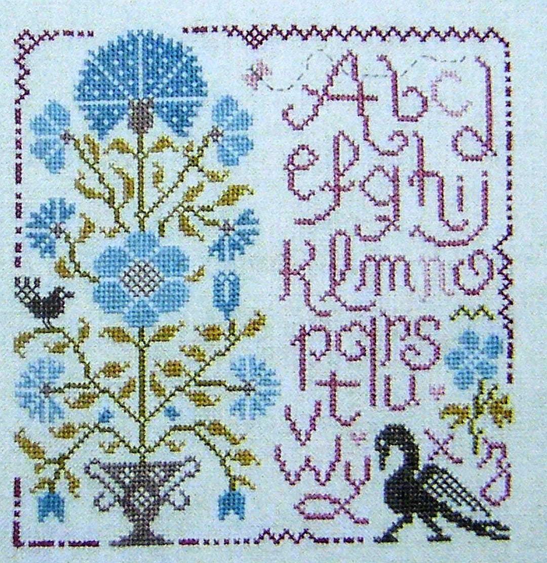 Quaker Sampler of Flowers 1, Cross Stitch Chart: ABC Sampler - Etsy