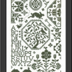 Spring Quaker Sampler Counted Cross Stitch Chart to Work in Monochrome ...