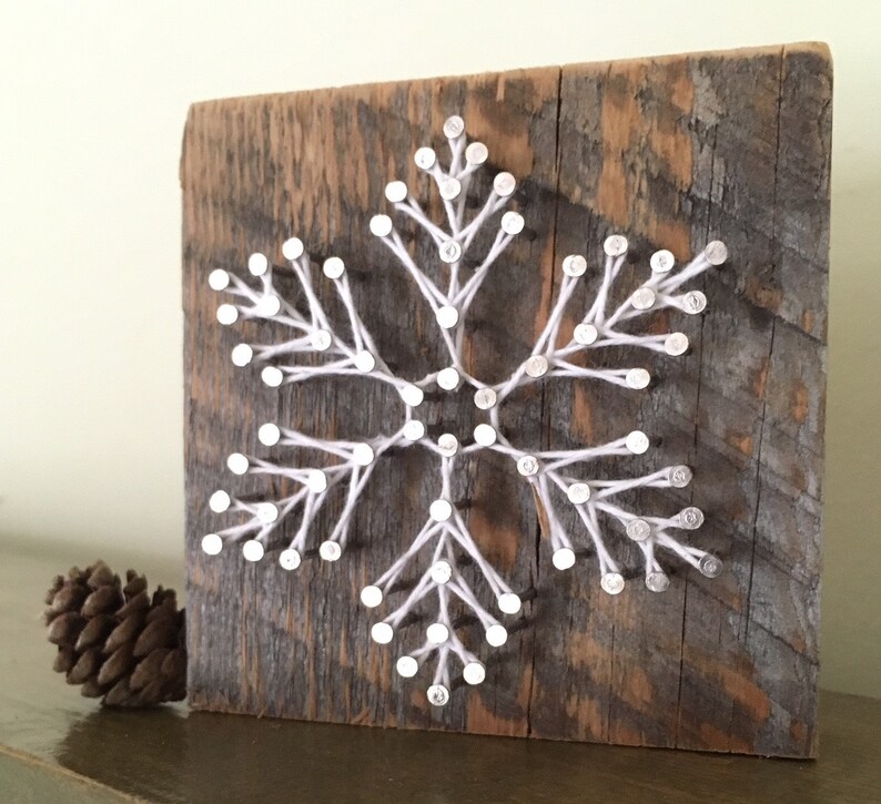 Snowy String Art Snowflake Block. A Sweet & Small Unique Gift. - Etsy