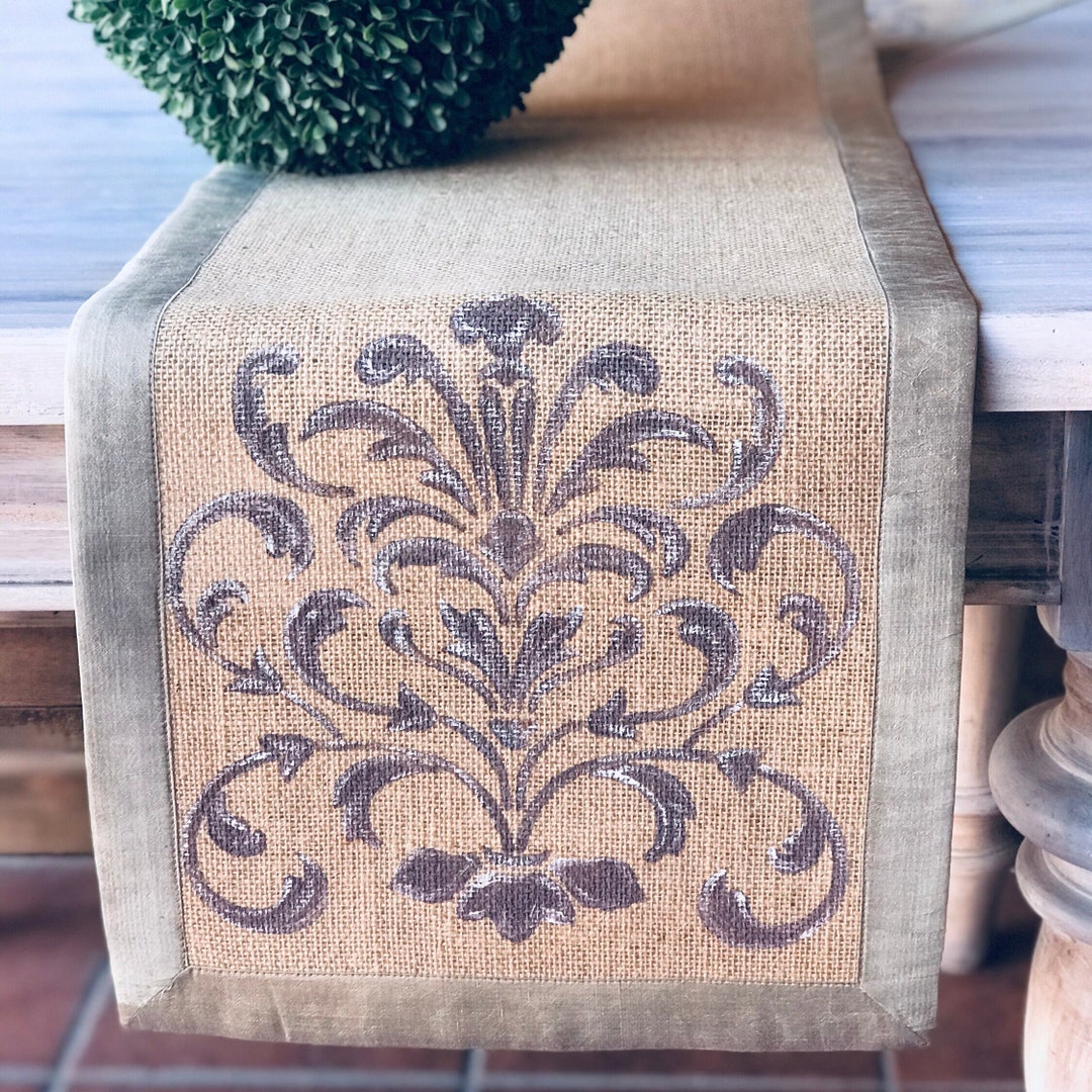 Farmhouse / Country Table Runner With Hand Painted Baroque Design ...