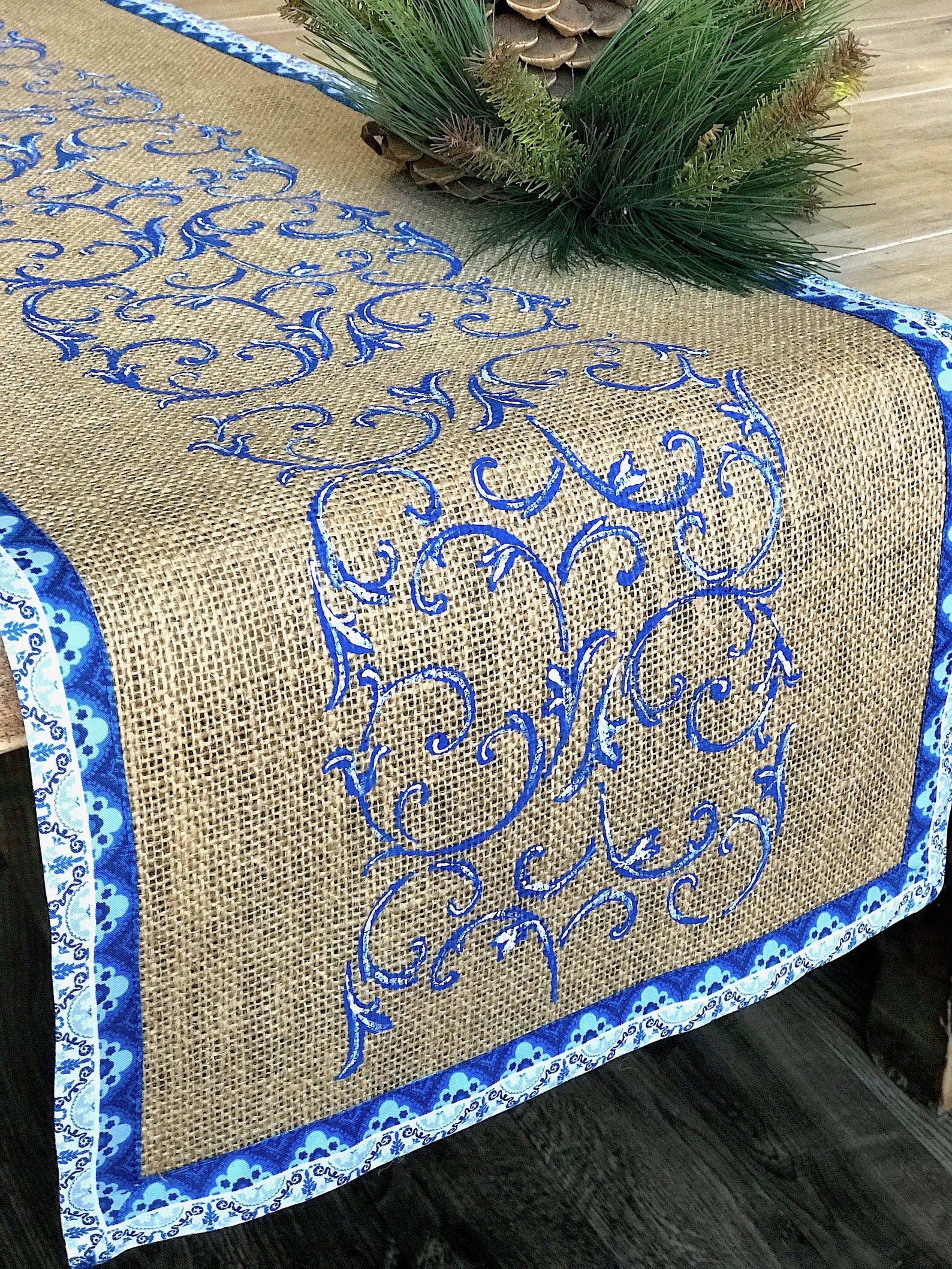 Tuscan Table Runner Blue Rustic Table Runner Farmhouse | Etsy