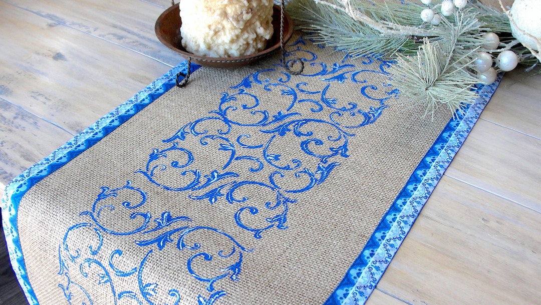 Tuscan Table Runner, Blue Rustic Table Runner, Farmhouse Linens ...