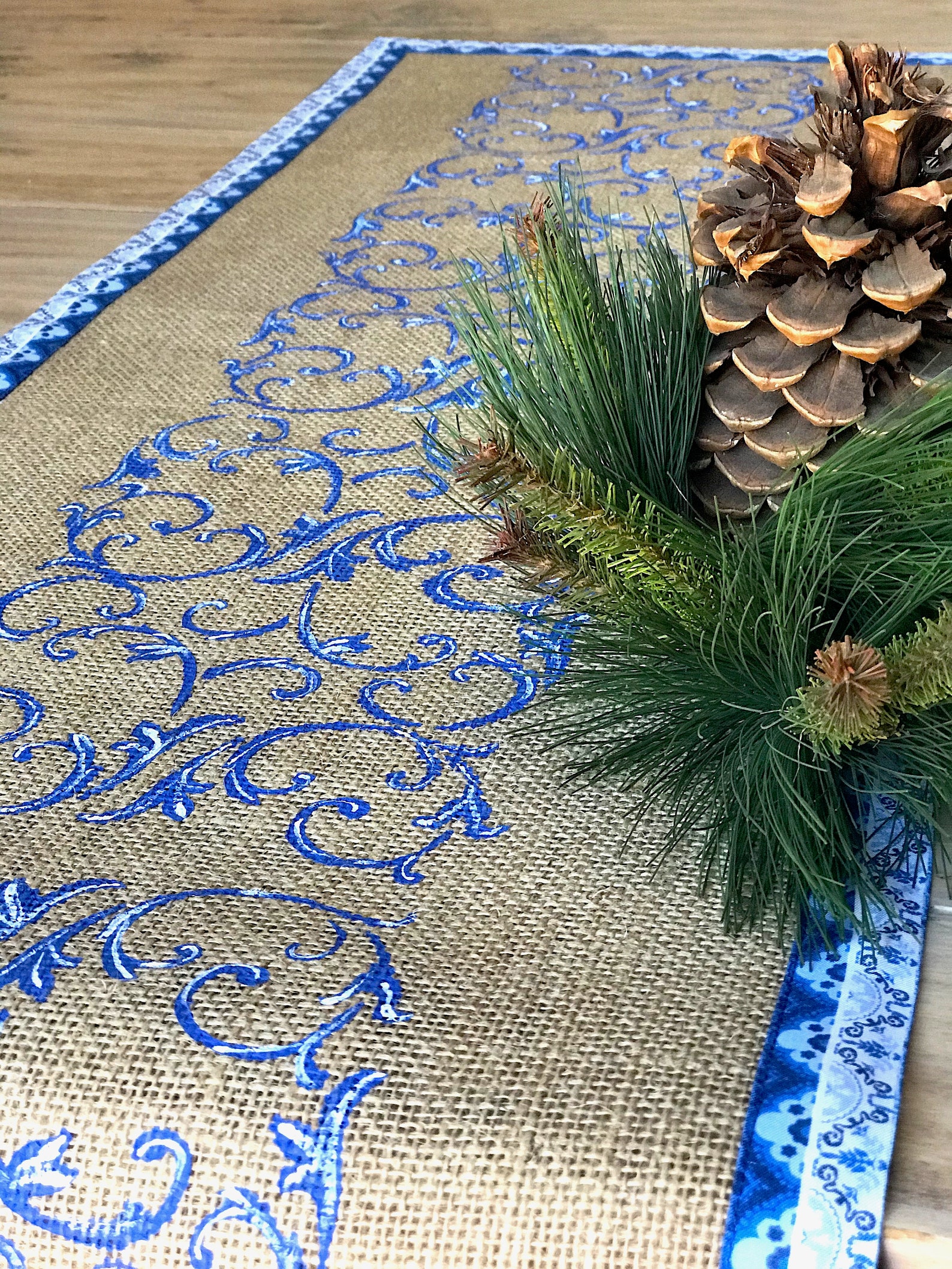 Tuscan Table Runner Blue Rustic Table Runner Farmhouse | Etsy