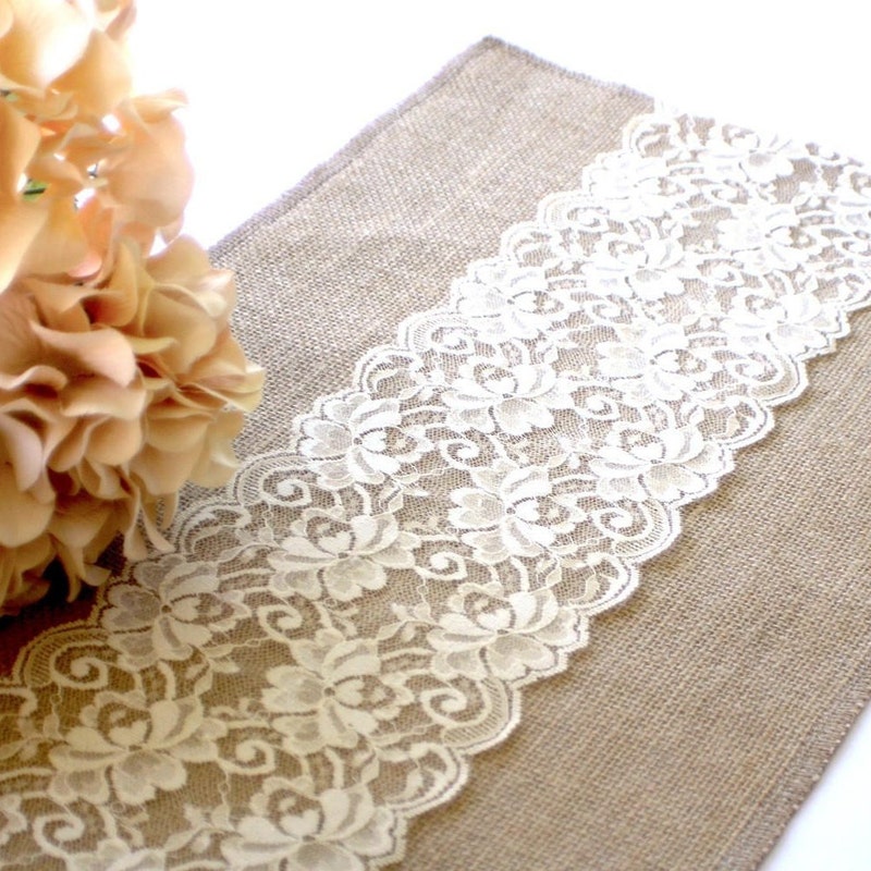 Burlap Lace Table Runner - Etsy