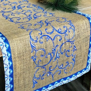 Tuscan Table Runner, Blue Rustic Table Runner, Farmhouse Linens ...