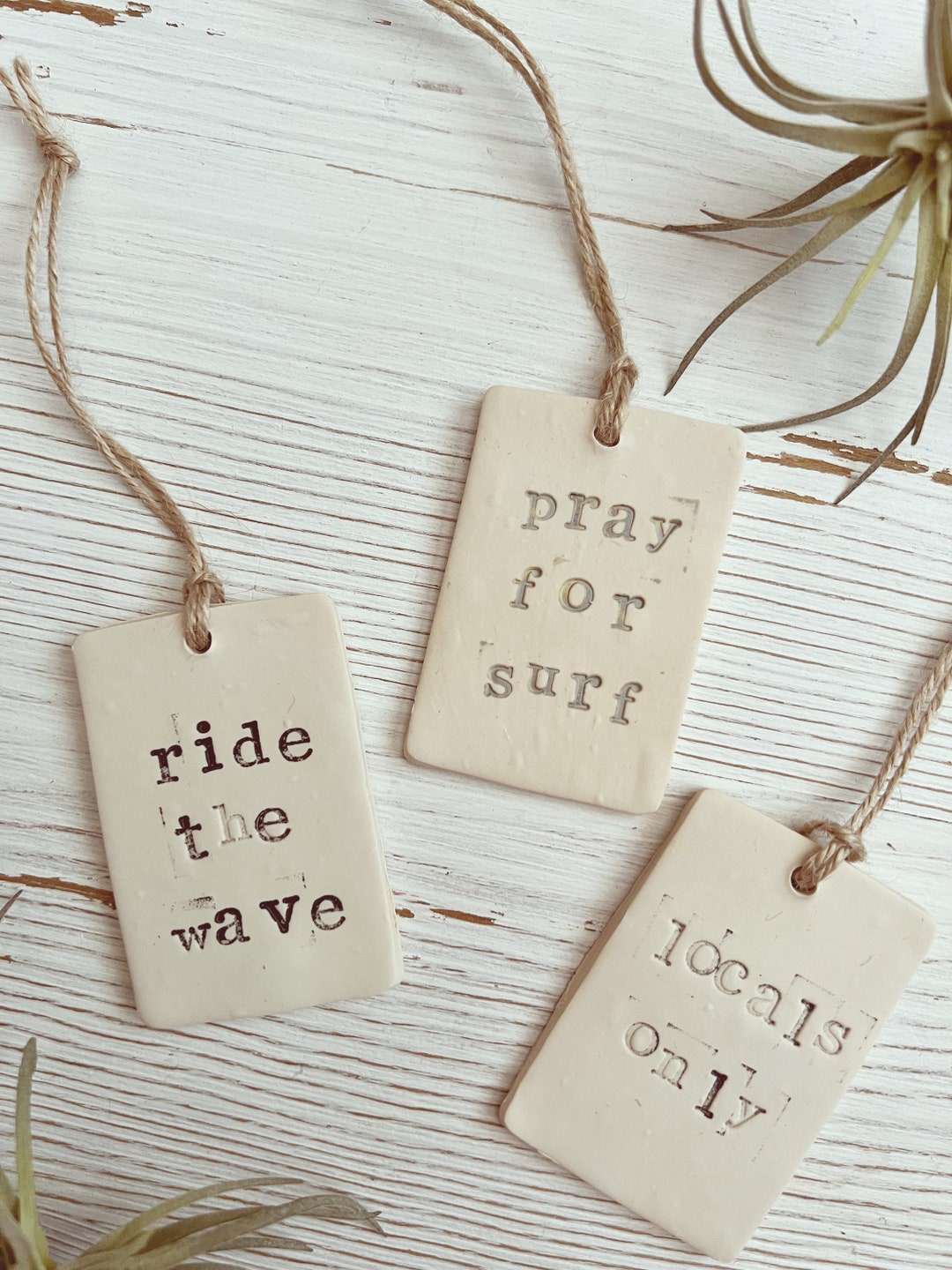 Custom Clay Tag: Handmade Surfing Decoration, Boho Beach Decor - Etsy