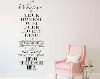 Think on These Things Philippians 4:8 Vinyl Wall Decal B-032 Back40life ...
