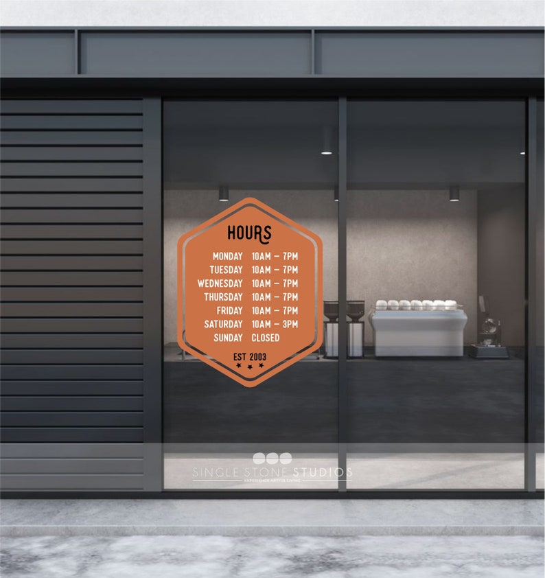 Calcomanía de vinilo personalizada con horario comercial - Adhesivo ...