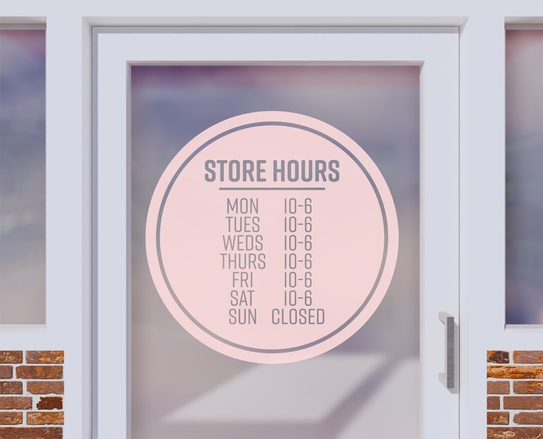 Customized Storefront Hours Circle Decal - Custom Store Hours ...