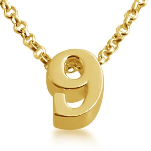Number Nine 9 Symbol Serif Font Charm Pendant Necklace 14K Gold Plated ...
