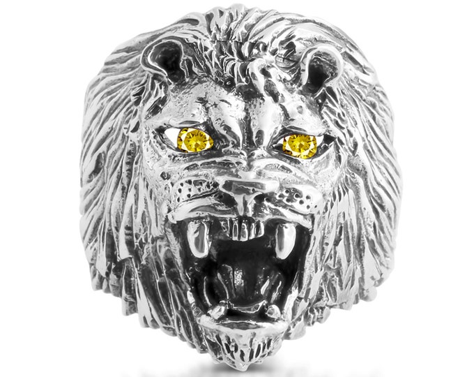 Roaring Lion of Judah With Yellow Cubic Zirconia Stones Eyes Wild Cat ...