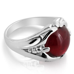 Men's Large Cabochon Synthetic Ruby Red Stone Mystical Ring 925 ...
