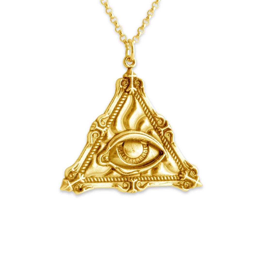 Illuminati Eye Charm Pendant Necklace 14K Gold Plated Over 925 Sterling ...