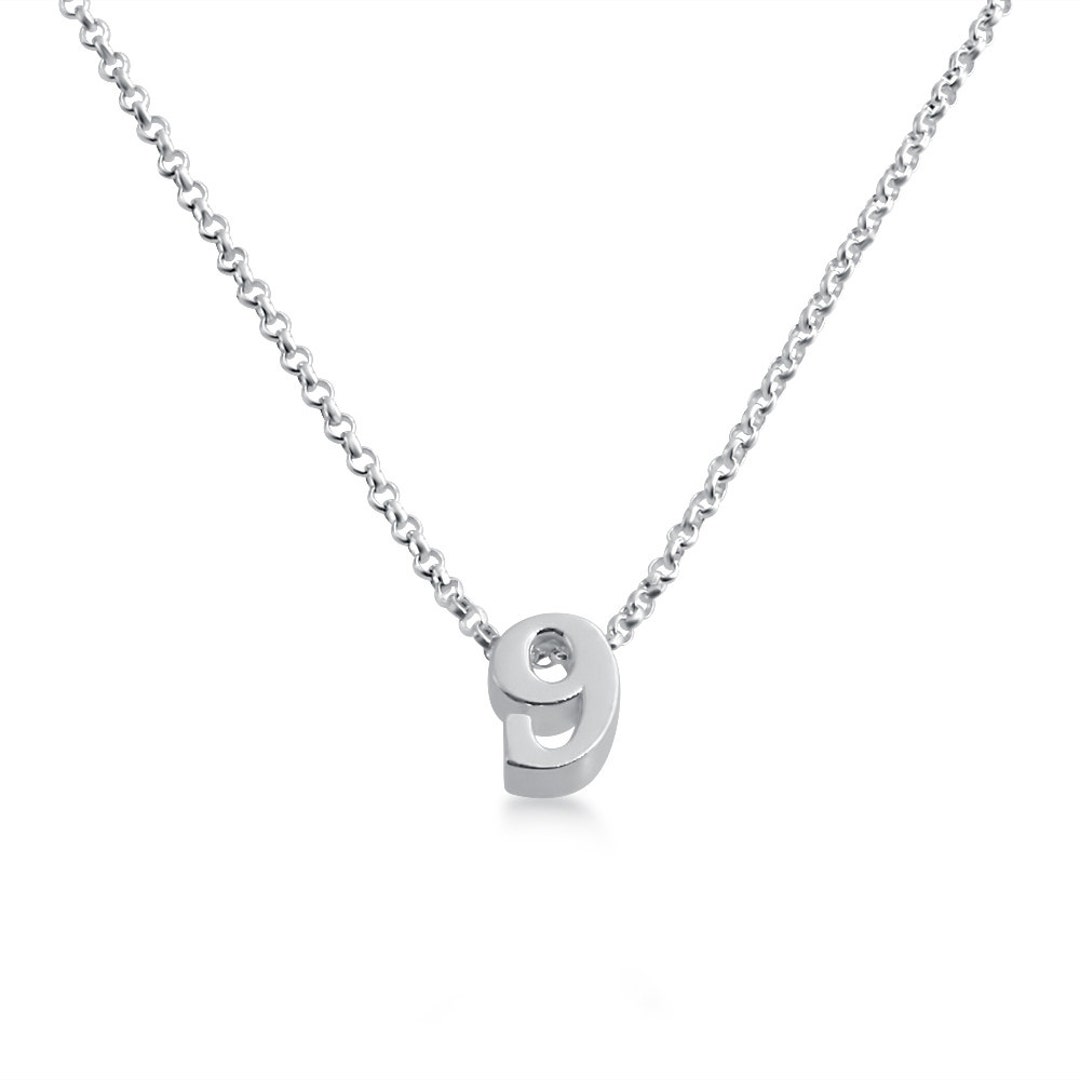 Number Nine 9 Symbol Serif Font Charm Pendant Necklace 925 Sterling ...