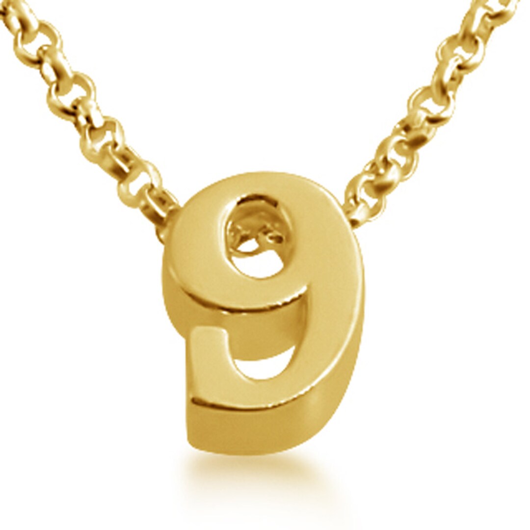Number Nine 9 Symbol Serif Font Charm Pendant Necklace 14K Gold Plated ...