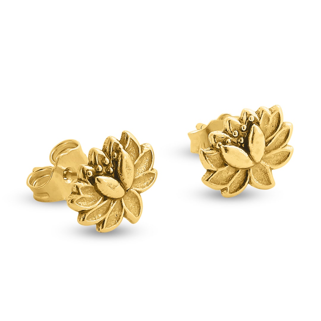 Lotus Flower Symbol of Spiritual Awakening Stud Earrings 14K Gold ...