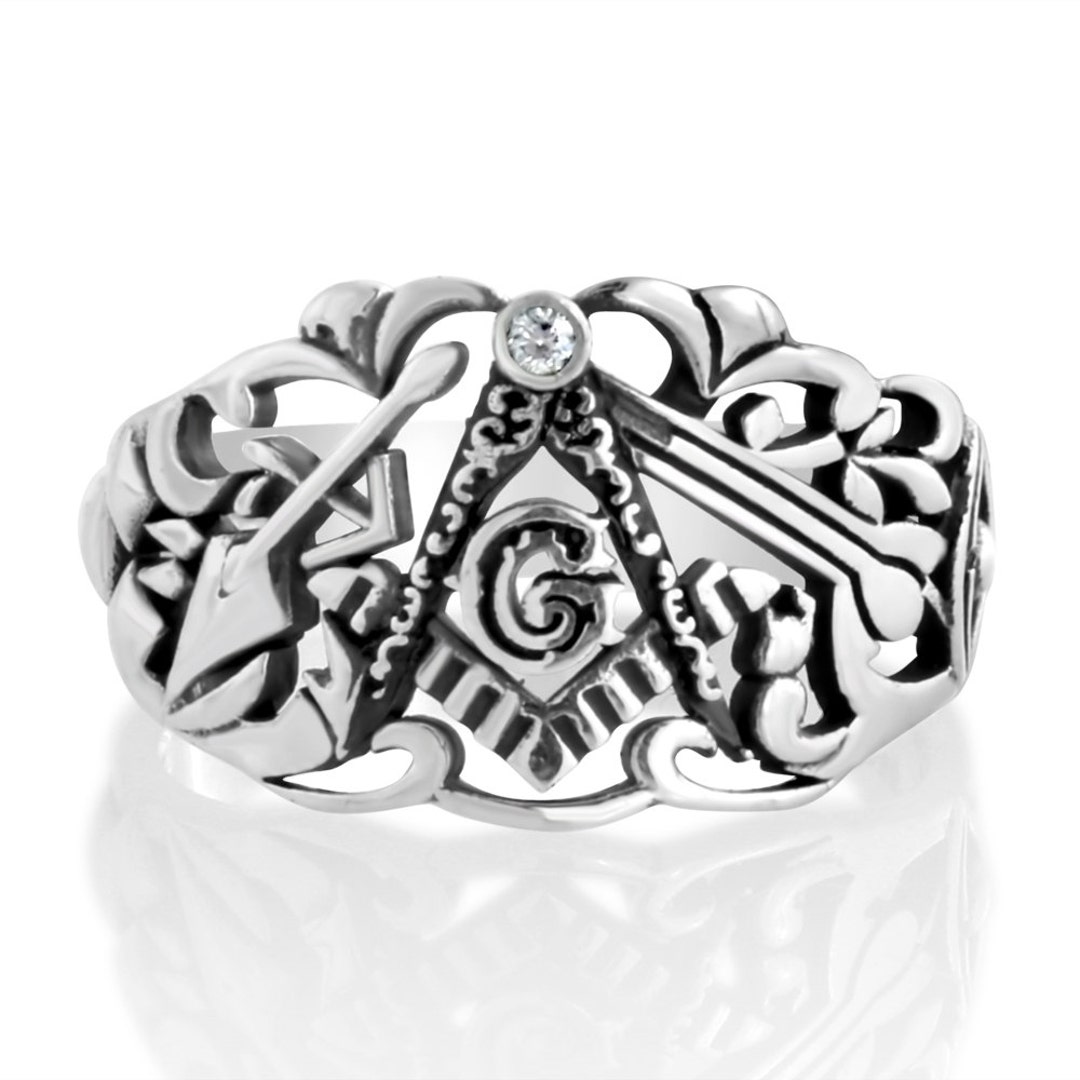 Openwork Filigree Freemason Ring With 2mm 0.03 Ct. Tw Diamond Stone 925 ...