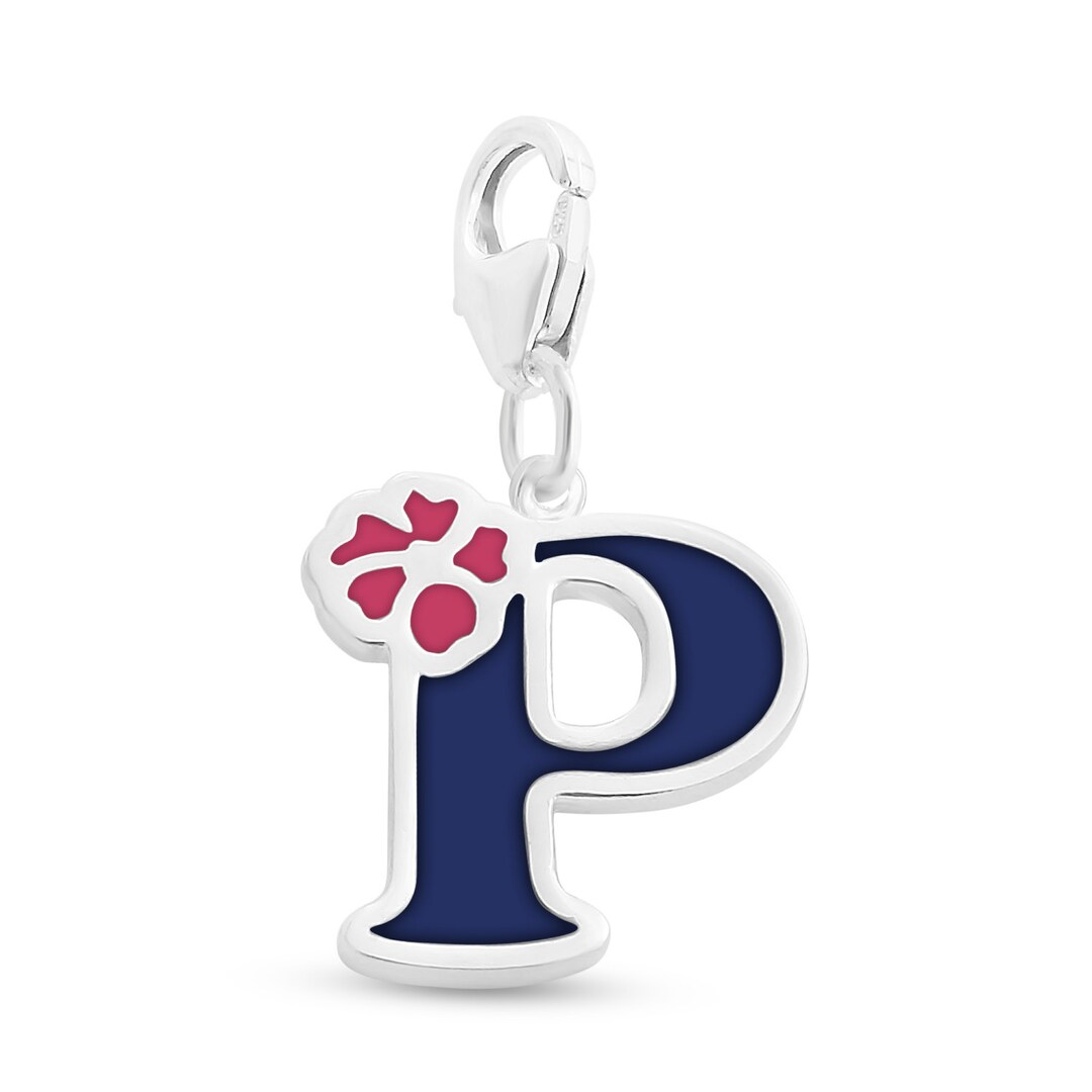 Enameled Initial Letter P With Flower Multi Colors Charm Pendant With a ...