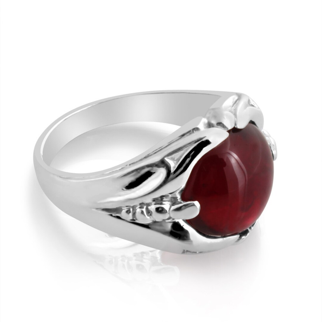 Men's Large Cabochon Synthetic Ruby Red Stone Mystical Ring 925 ...