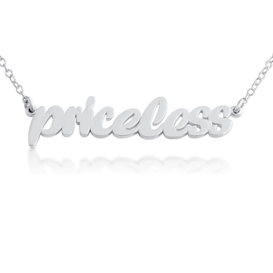 Script Word PRICELESS Statement Charm Pendant Jump Ring Necklace 925 ...