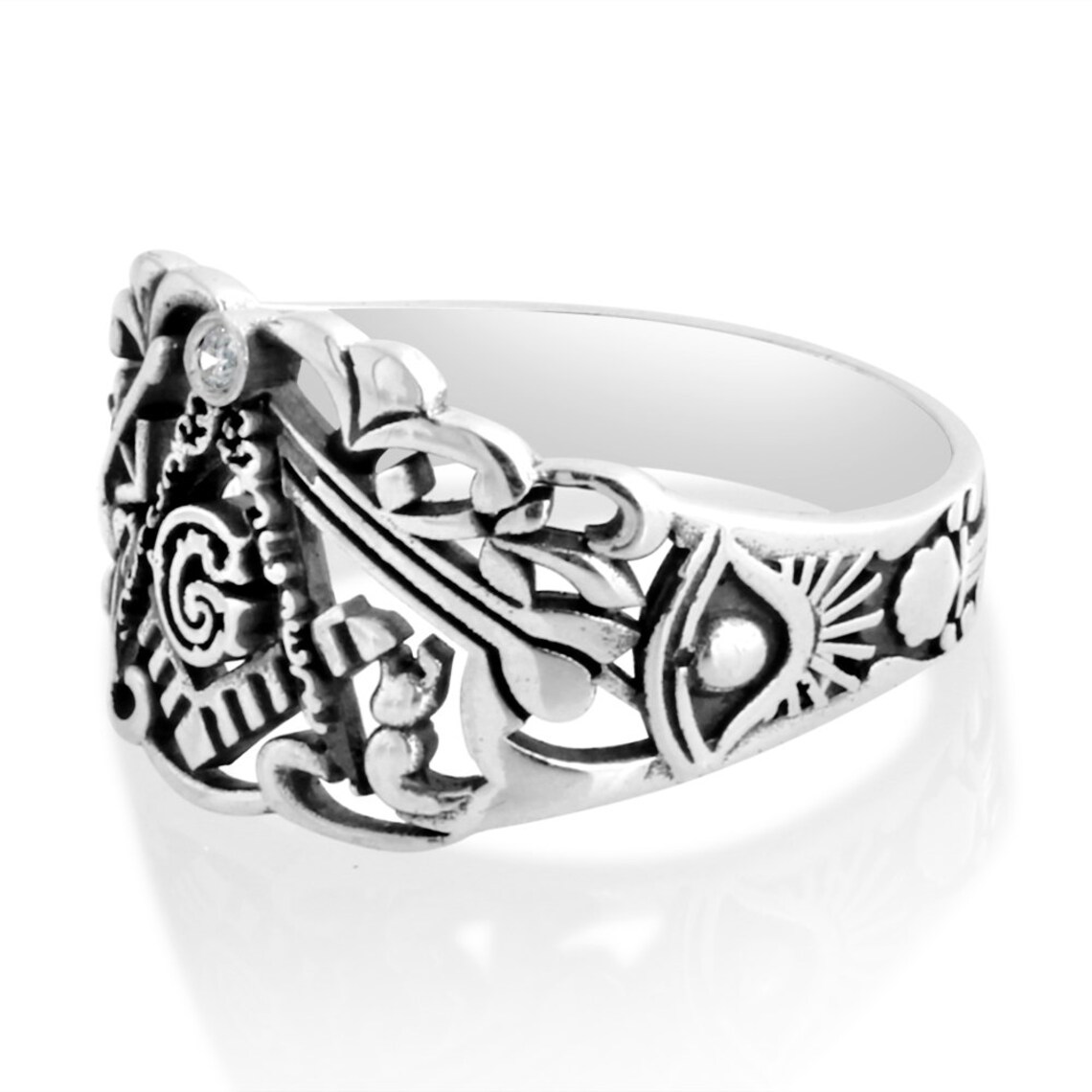 Openwork Filigree Freemason Ring With 2mm 0.03 Ct. Tw - Etsy