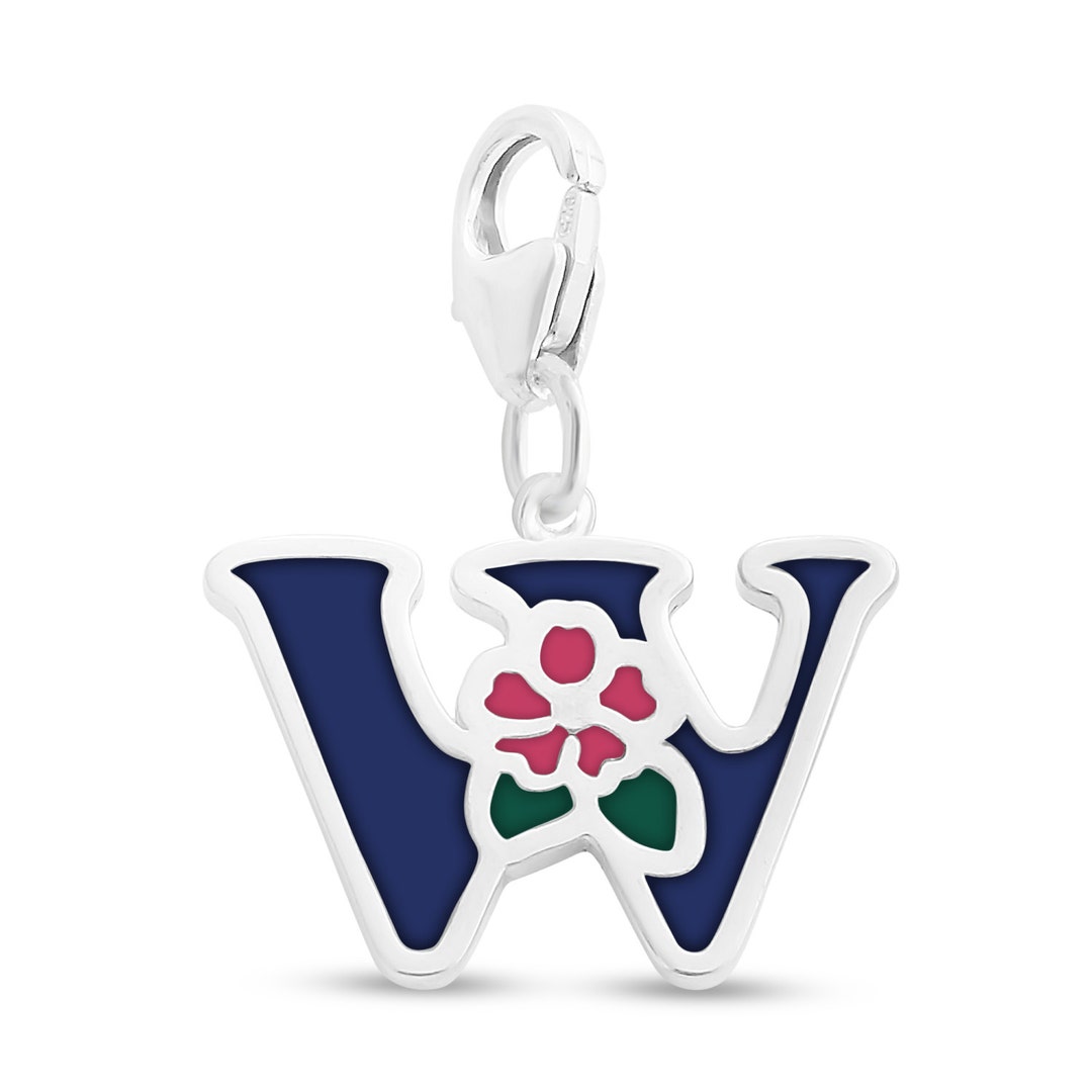 Enameled Initial Letter W with Flower Multi Colors Charm Pendant with a ...