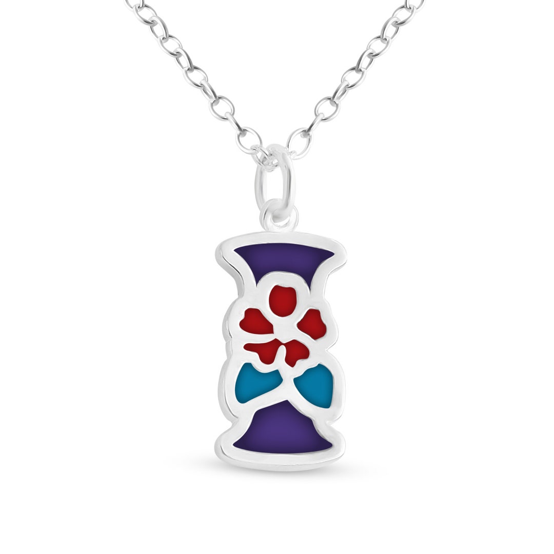 Purple Enameled Initial Letter I With Flower Multi Colors Charm Pendant ...