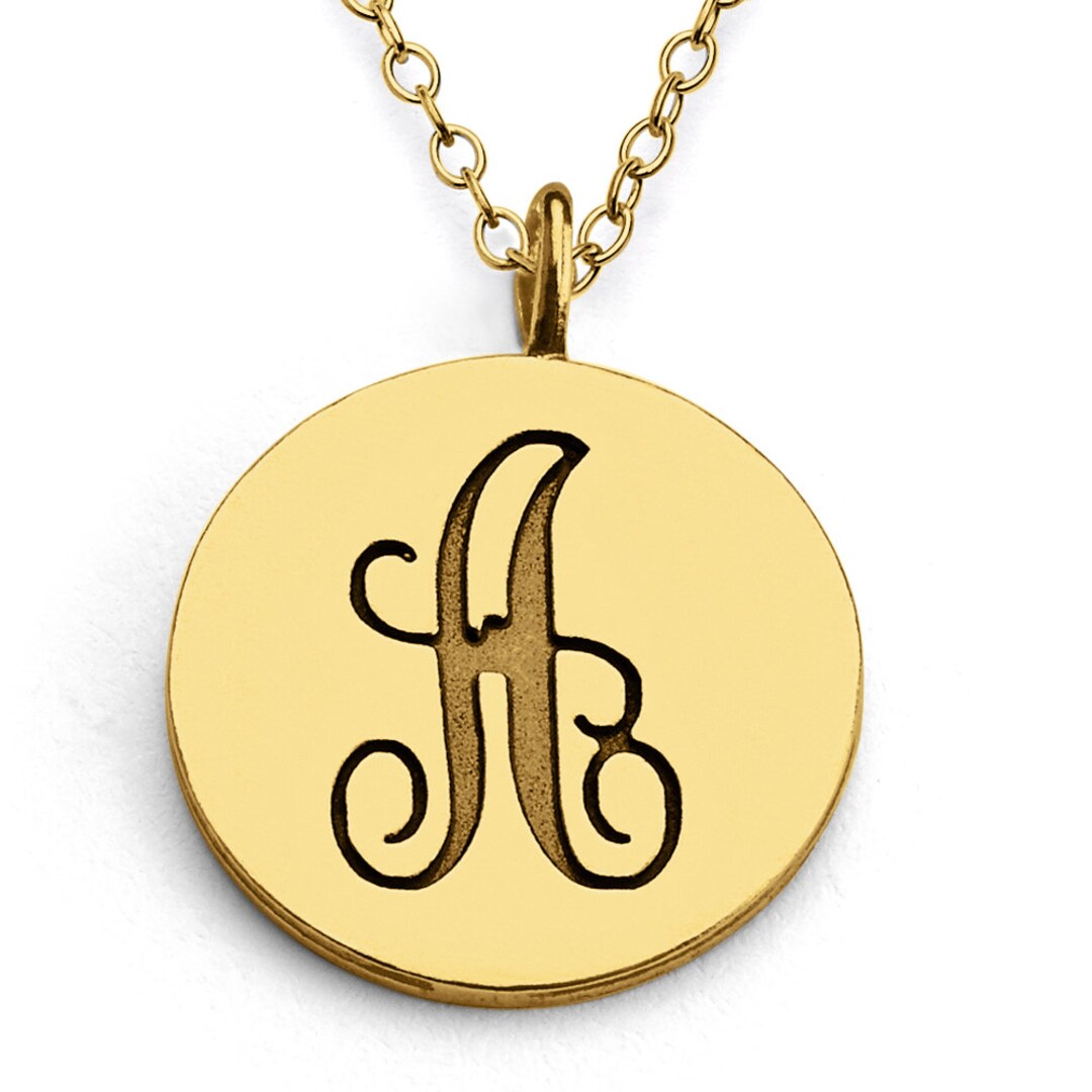 Scripted Initial Letter A Coin Charm Pendant Necklace 14K - Etsy