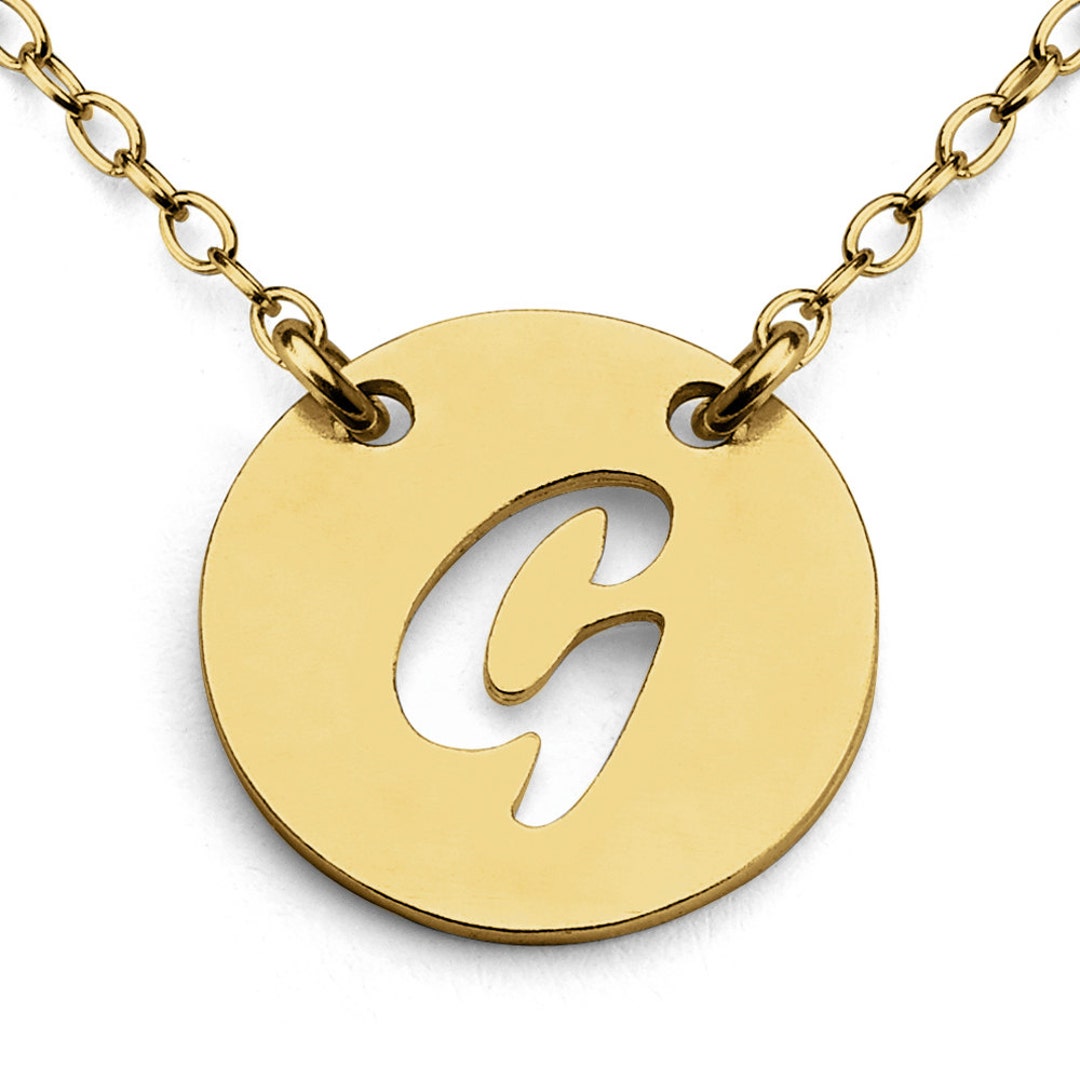 Openwork Initial Letter G Coin Charm Pendant Jump Ring Necklace 14K ...