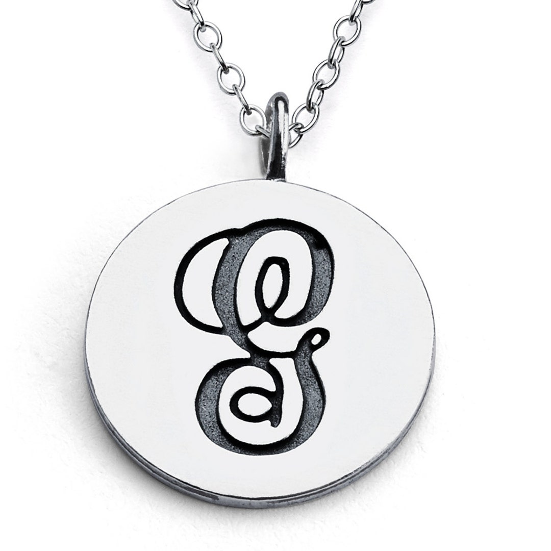 Scripted Initial Letter G Coin Charm Pendant Necklace 925 Sterling ...