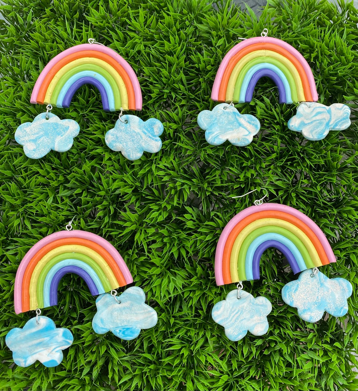 Polymer Clay Rainbow Cloud Earrings - Etsy