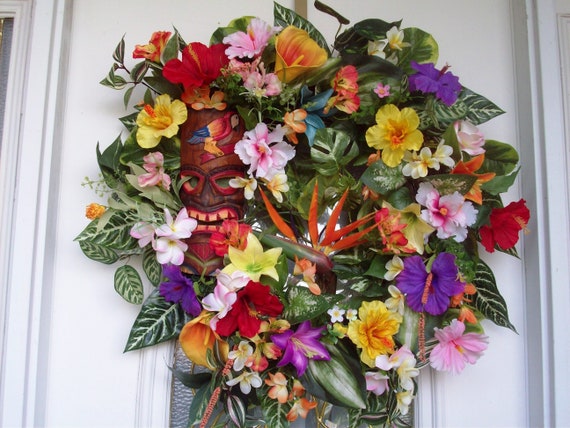 Tropical Wreath Tiki Wreath Hawaiin Wreath Hibiscus Wreath - Etsy