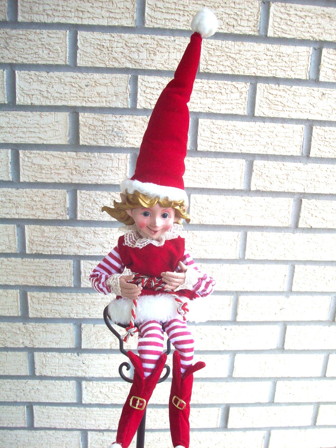 Large Christmas Holiday Posable Elf Doll Figure, Red and White Elf ...