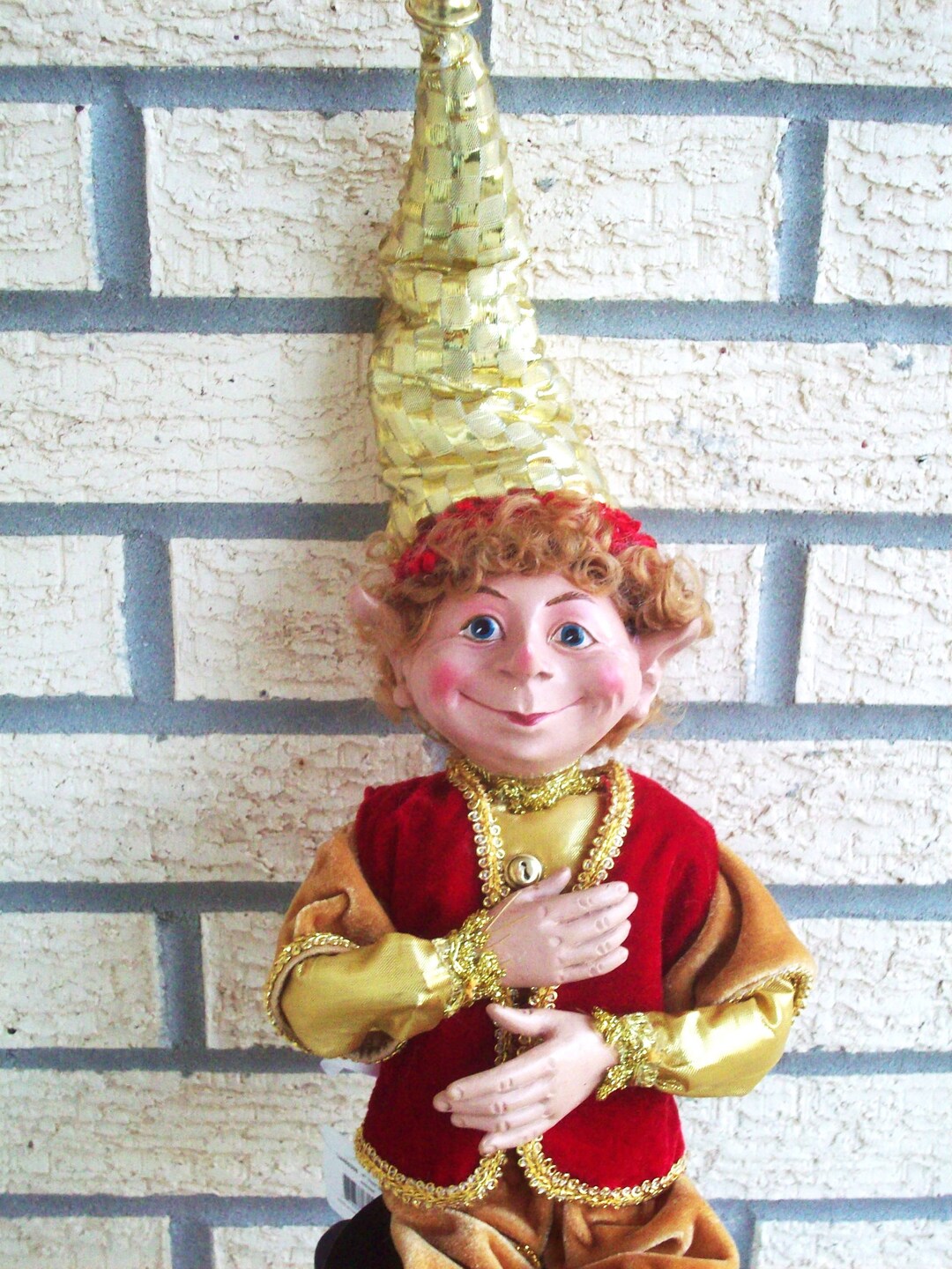 Large Christmas Holiday Posable Elf Doll Figure, Red and Gold Elf ...