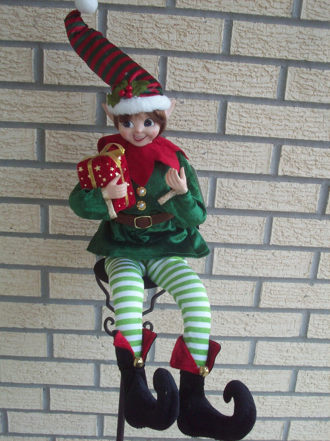 Xlarge Christmas Holiday Posable Elf Doll Figure, Red and Green Elf ...
