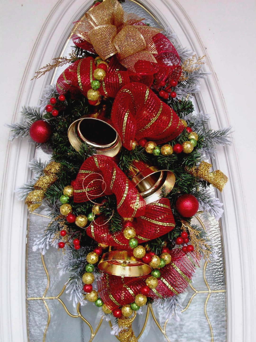 Christmas Swag, Red Swag, Holiday Wreath, Gold Bell Swag, Luxury High ...