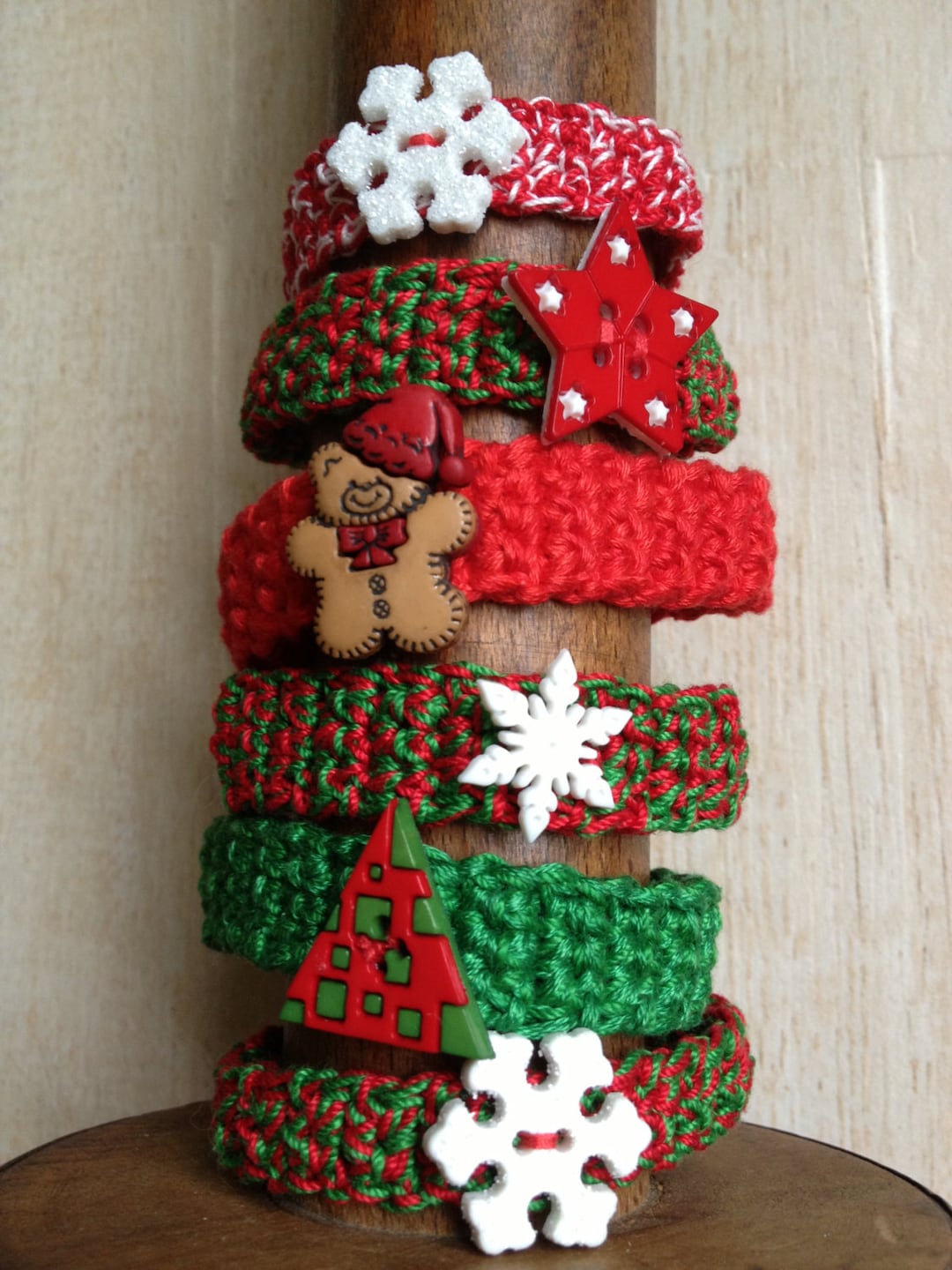 Christmas Bracelets Crochet Ugly Sweater Winter Holiday Button Preteen ...