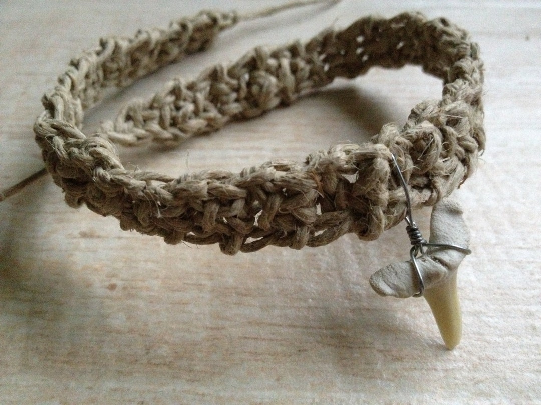 Shark Tooth Anklet Crochet Hemp Ocean Sea Surf Shore Beach Jewelry ...