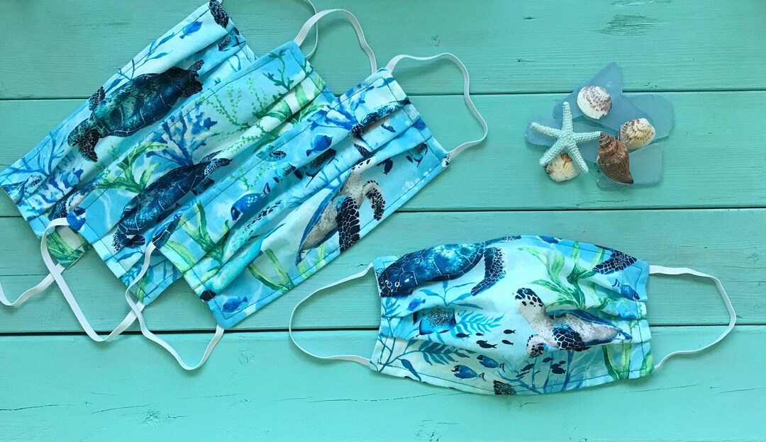 Sea Turtle Face Mask Travel Tropical Reef Under the Sea Cotton Fabric ...