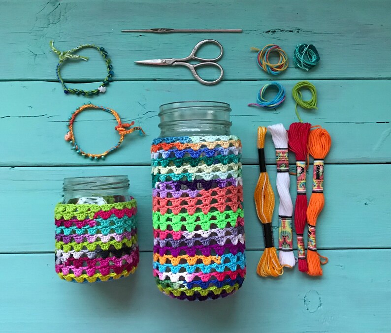 Crochet Mason Jar Cover Cotton Thread Retro Desk Organizer | Etsy