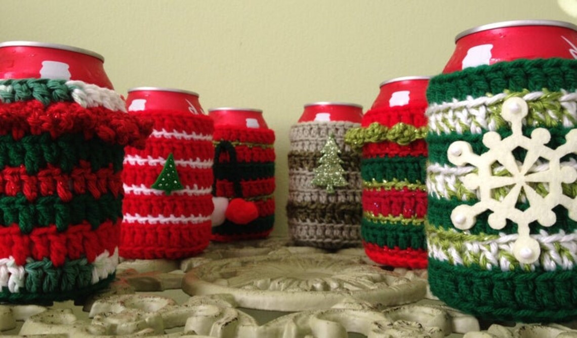 PATTERN CROCHET Can Cover Mason Jar Holiday Party Favor Cold Beer Soda ...