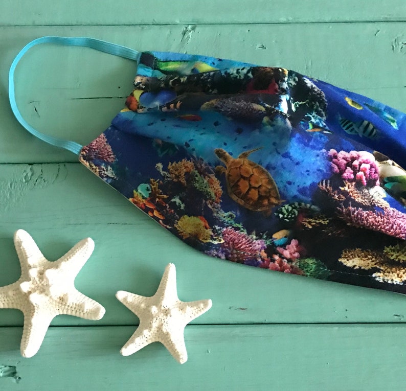 Face Mask Tropical Reef Coral Under the Sea Cotton Fabric | Etsy