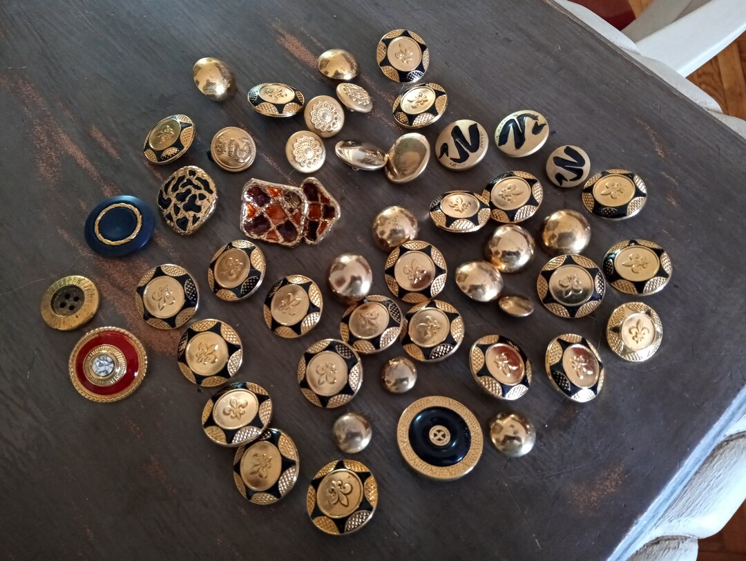 50 Vintage Brass Buttons, Metal Buttons, Antique Buttons, Round Brass ...