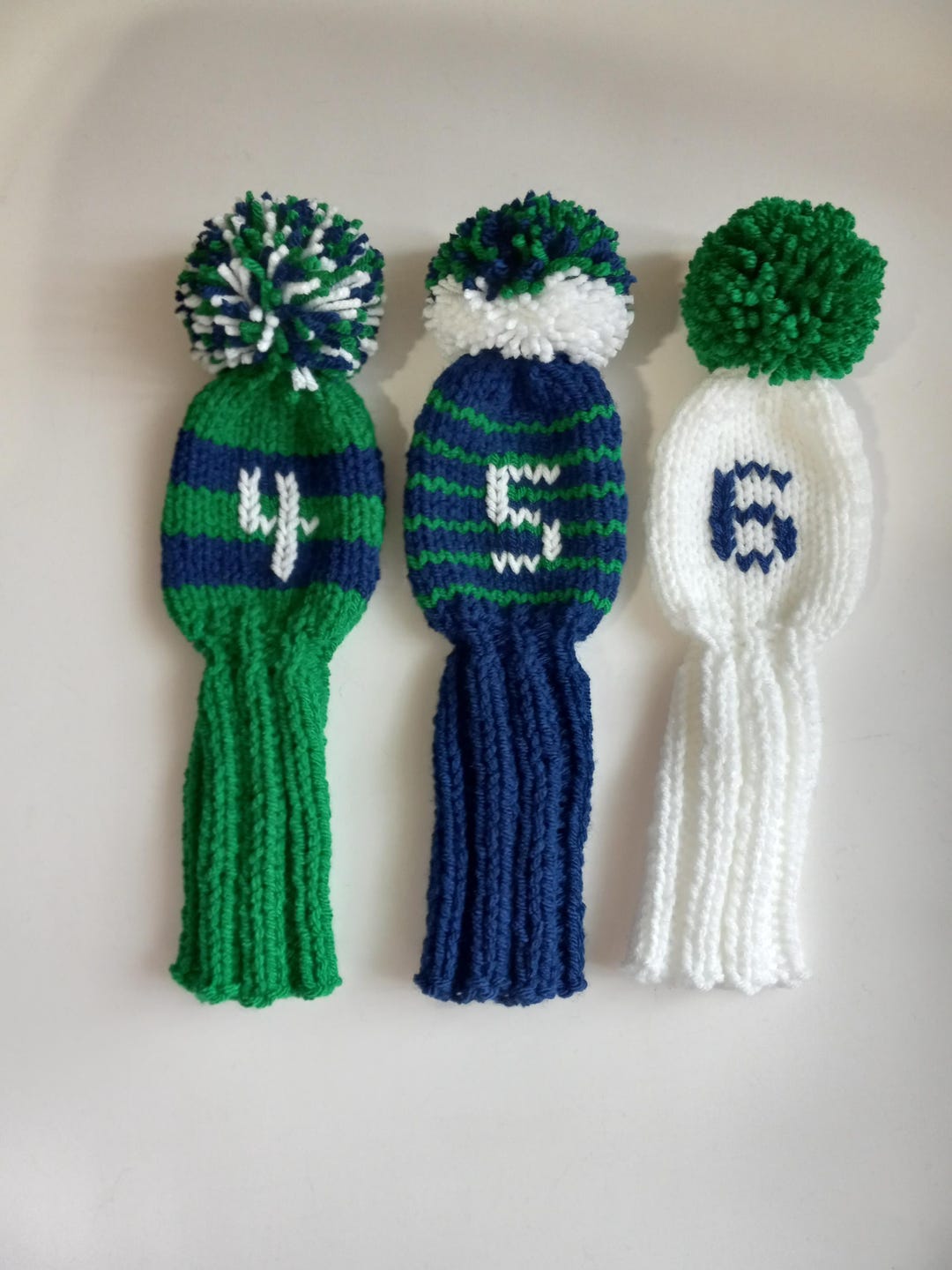 Hand Knit Hybrid/iron Golf Club Headcover • Custom Colors • Pom or ...