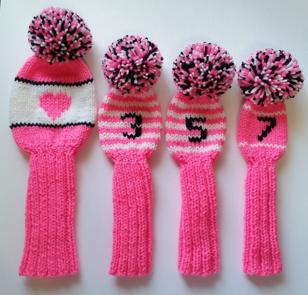 Custom Knit Golf Club Headcovers: Hot Pink, Black & White (set of 4) - Etsy